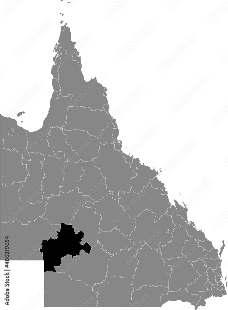 Black flat blank highlighted location map of the SHIRE OF BARCOO AREA ...