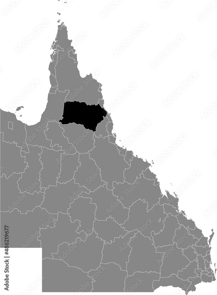 Black flat blank highlighted location map of the SHIRE OF MAREEBA AREA ...