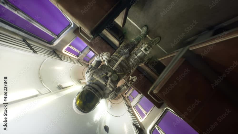 Vidéo Stock An astronaut runs on an interstellar space train hurtling ...