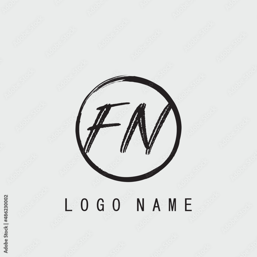 Monogram initial logo design with brush circle template letter FN Stock ...