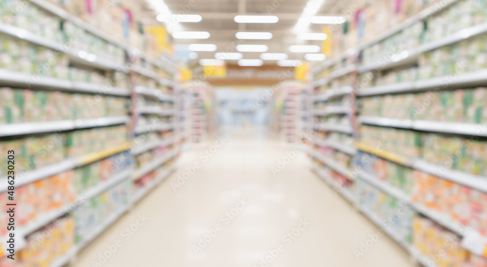 supermarket store aisle interior abstract blurred background Stock ...