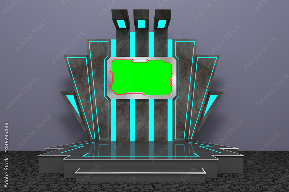 3d illustration stand booth hi-tech digital decoration with blank LED ...
