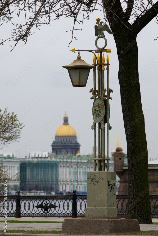 St. Petersburg, a lamppost against the backdrop of the view of the city ...