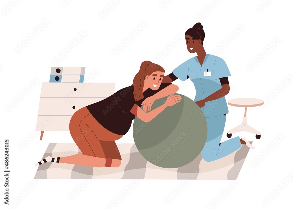Vecteur Stock Midwife helping pregnant woman during labor, child birth ... Vecteur Stock Midwife helping pregnant woman during labor, child birth ...