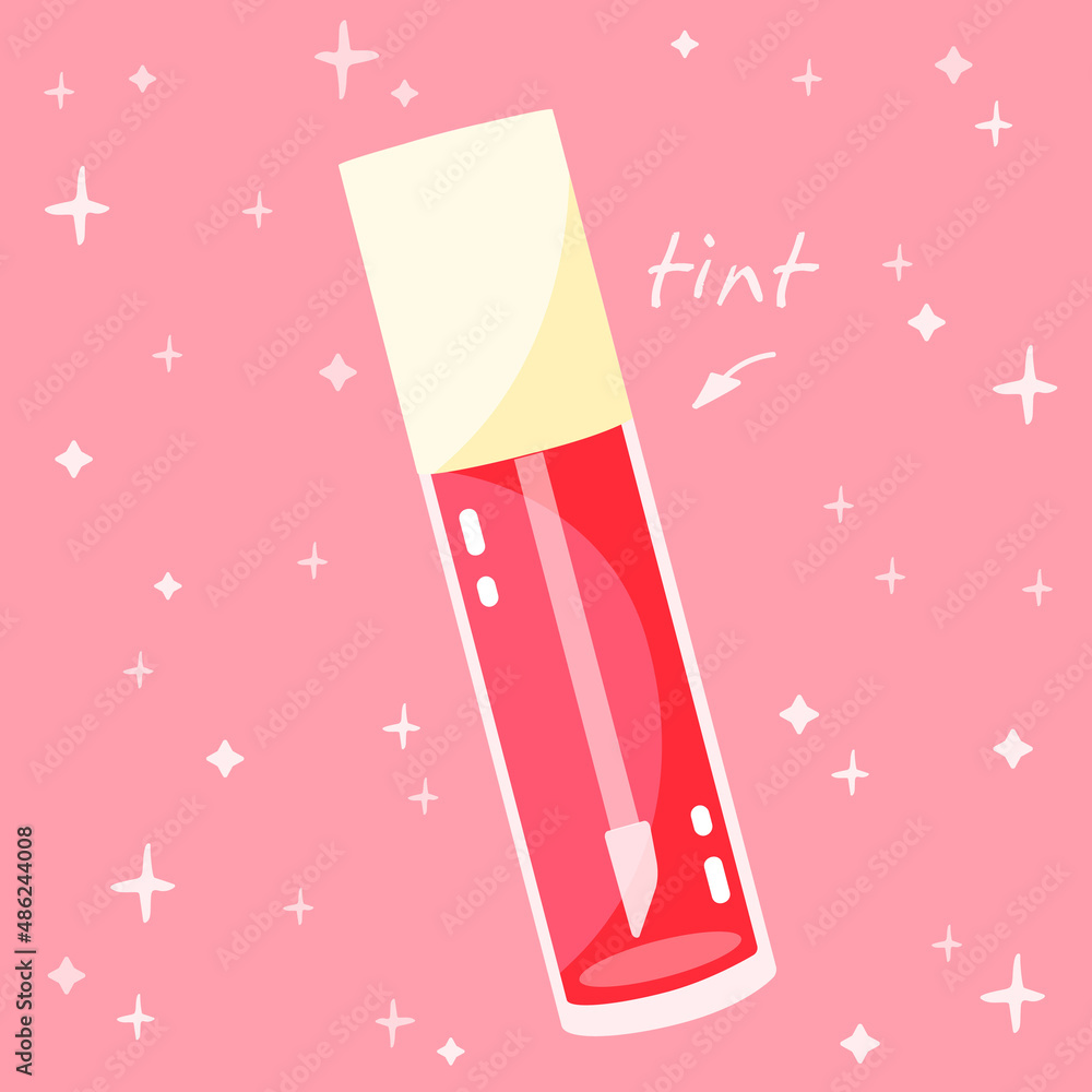 Lip Tint Gloss cute cartoon vector illustration. Red doodle icon of ...