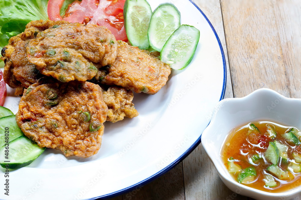 Mashed fish fried with spicy curry paste (Thai call Tod man pla) thai ...