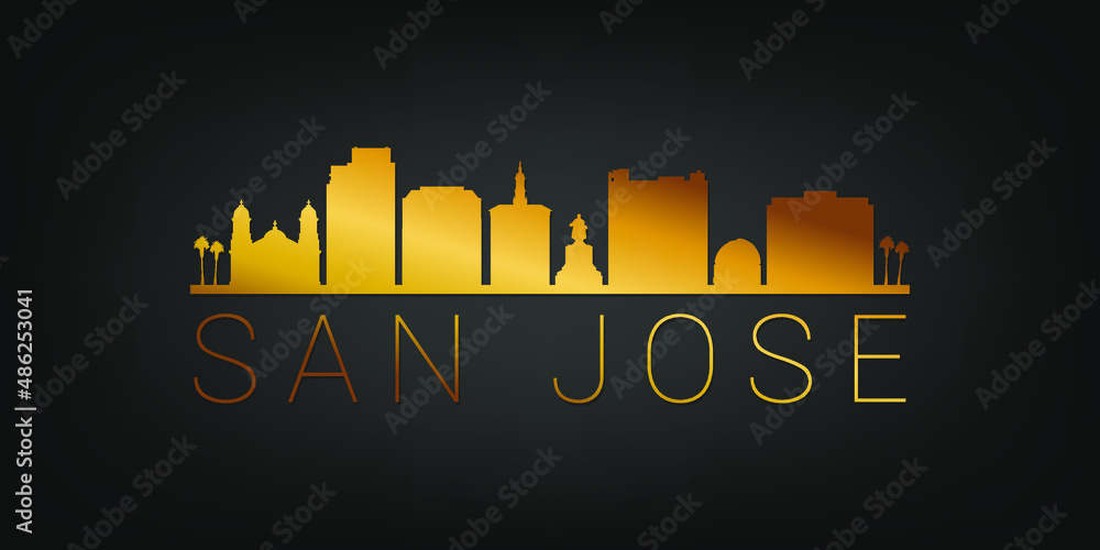 San Jose, CA, USA Gold Skyline City Silhouette Vector. Golden Design ...