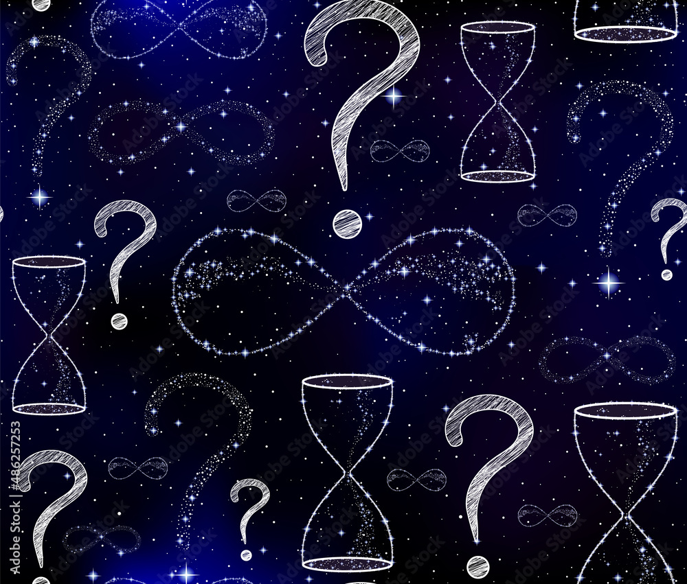 Time concept vector seamless pattern with infinity signs, question ...