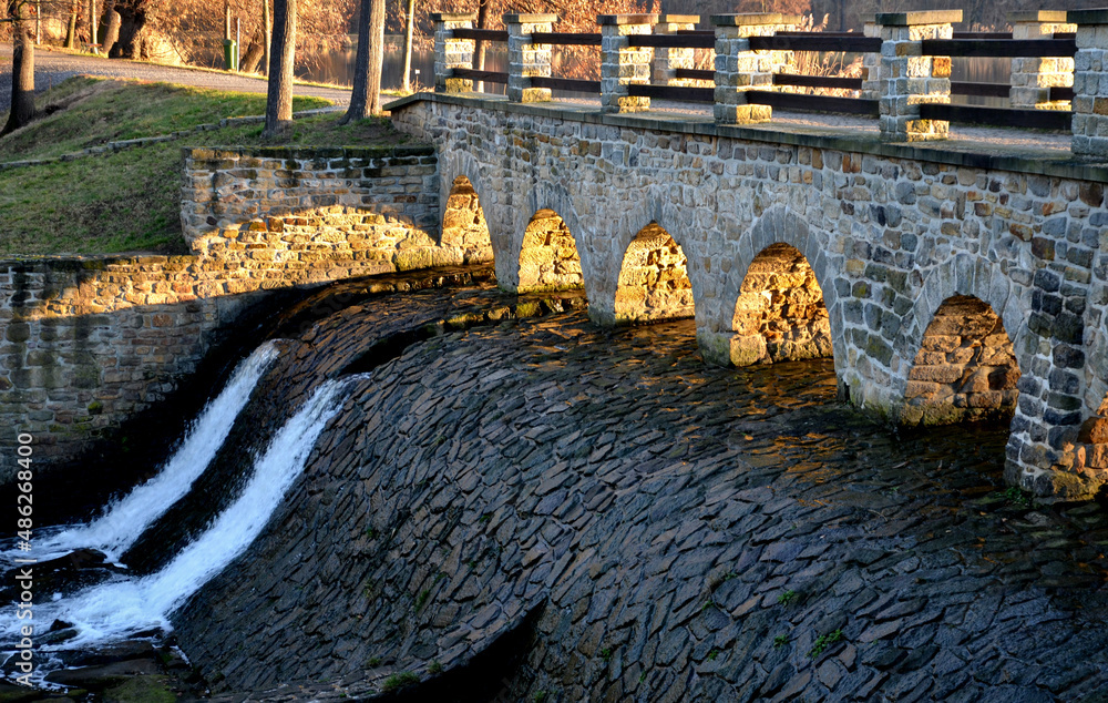 The dam of the breeding fish pond has a canal safety overflow similar ...