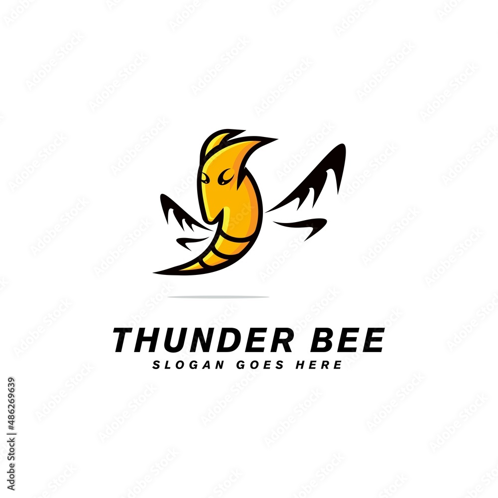 lightning with bee logo inspiration, thunder bee logo design, bee fly ...