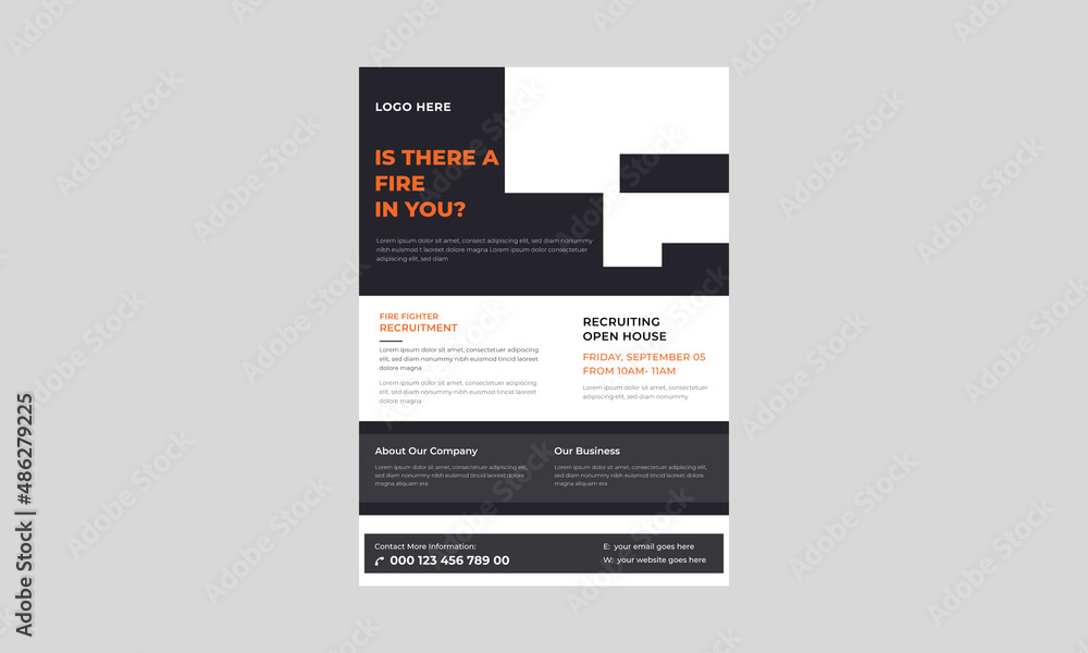 Firefighter recruitment flyer template, Fire safety banner design ...
