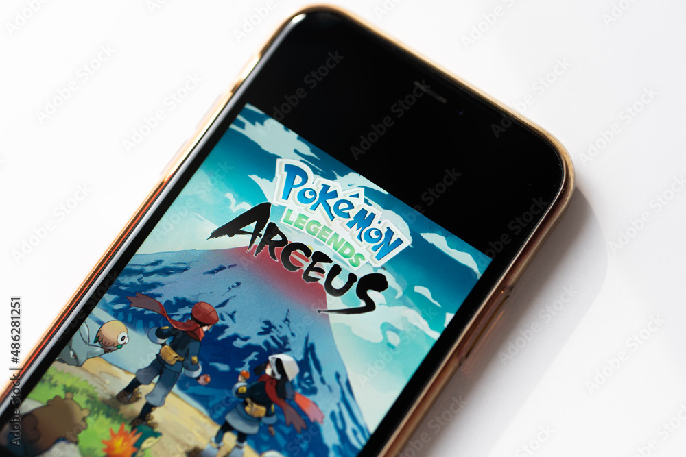 Pokemon Legends Arceus frame logo on smartphone screen. Pokémon Legends ...