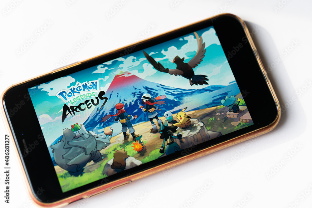 Pokemon Legends Arceus frame logo on smartphone screen. Pokémon Legends ...