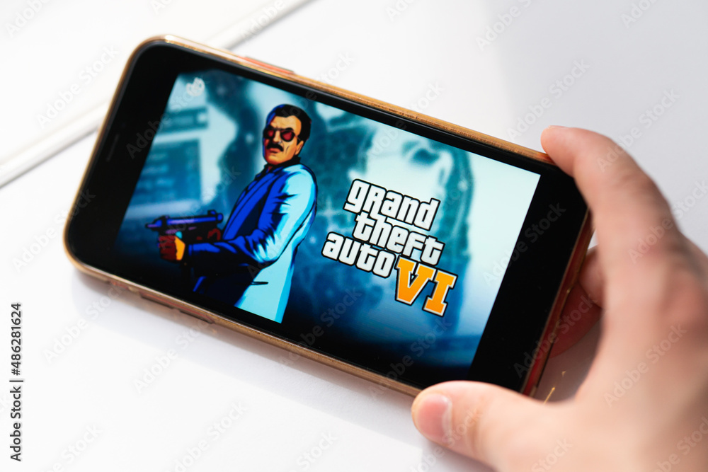 Grand Theft Auto 6 logo on smartphone screen. GTA 6 is a multi-platform ...
