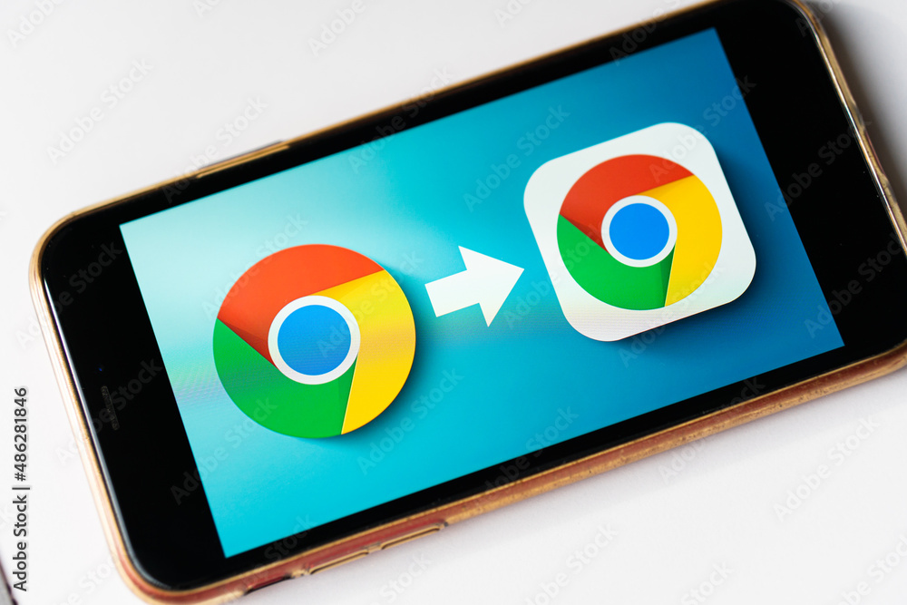 Google Chrome application icon on Apple iPhone screen close-up. Google ...