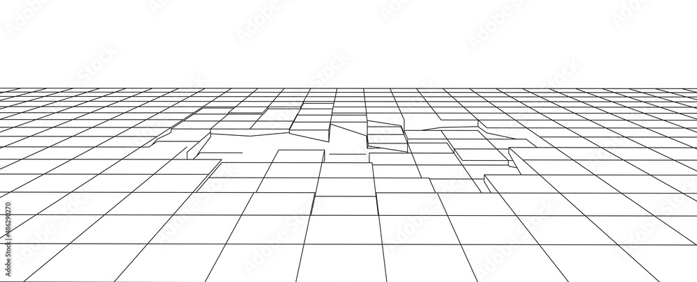 Vector perspective grid. Digital cyberspace. Network connection ...