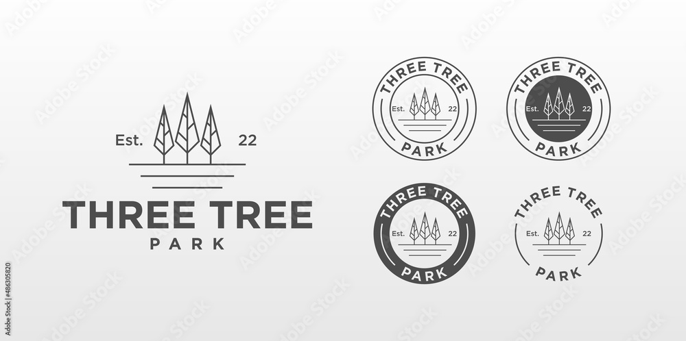 Three trees in park logo design with business card template. Stock ...
