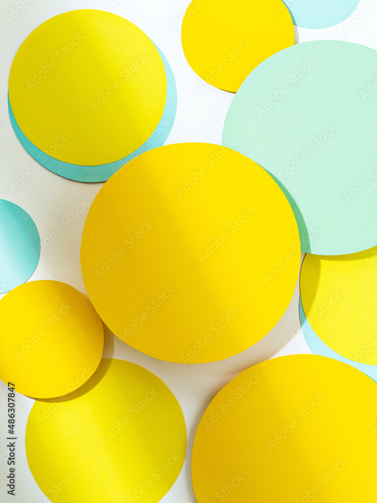 Simple round shapes background in pastel blue and yellow colours. Fun ...