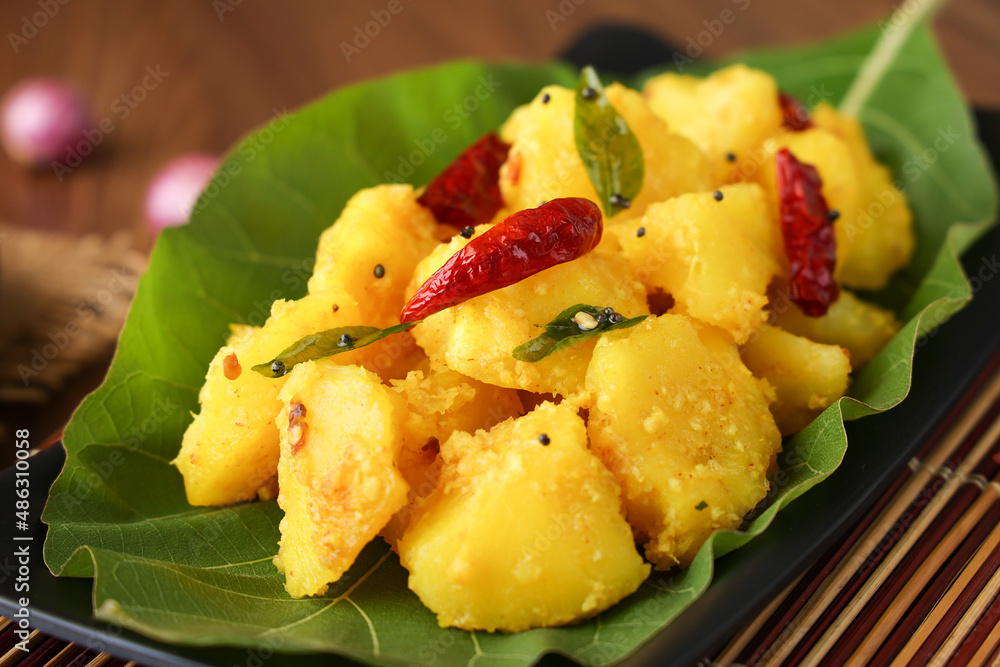 Cooked tapioca or Cassava root Mandioca Aipim Kappa Indian food serving ...