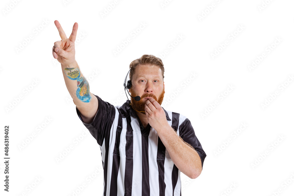 Half-length portrait of sport referee wearing field judge uniform ...