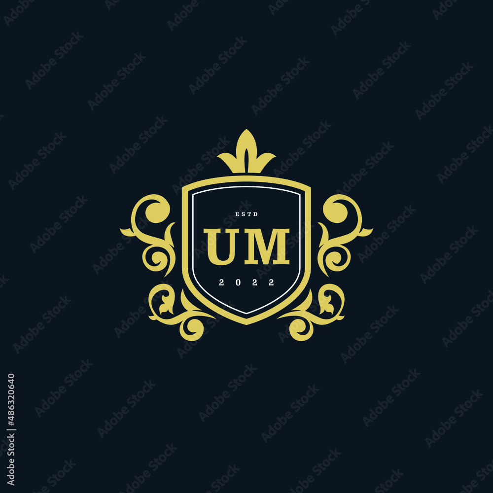 Letter Initial UM with Royal Template. luxury gold vector logo design ...