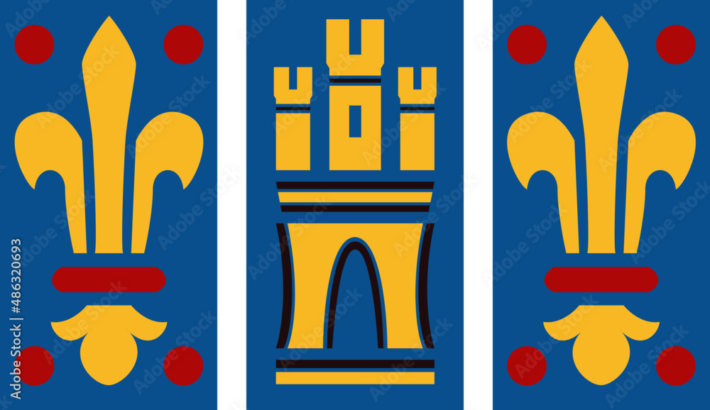 Medieval emblem with castle and fleur de lys inspired by vitrage ...