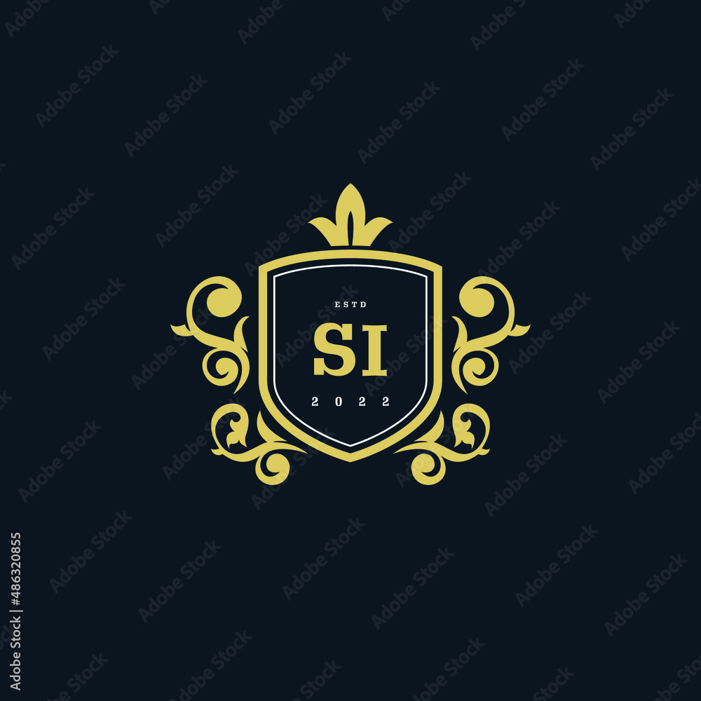 Letter Initial SI with Royal Template. luxury gold vector logo design ...