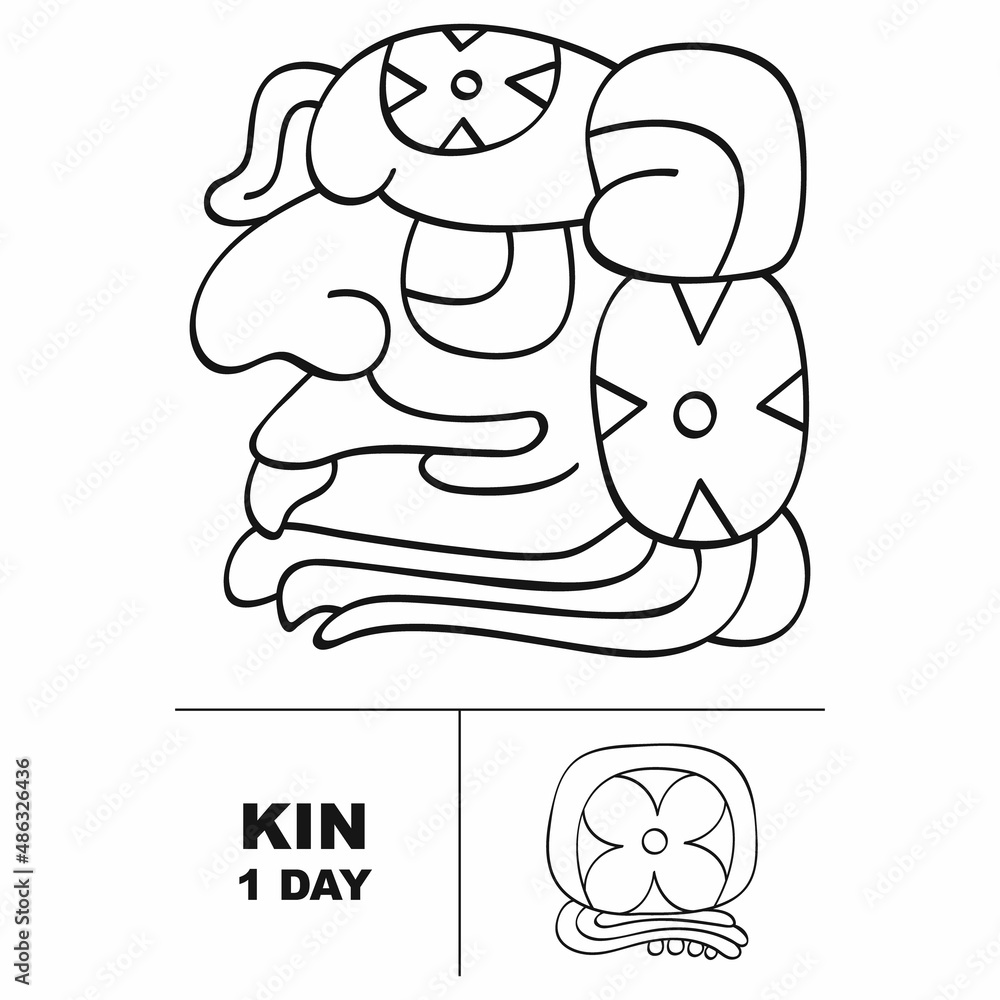 Vector icon with long count glyph from Maya calendar. Period symbol Kin ...