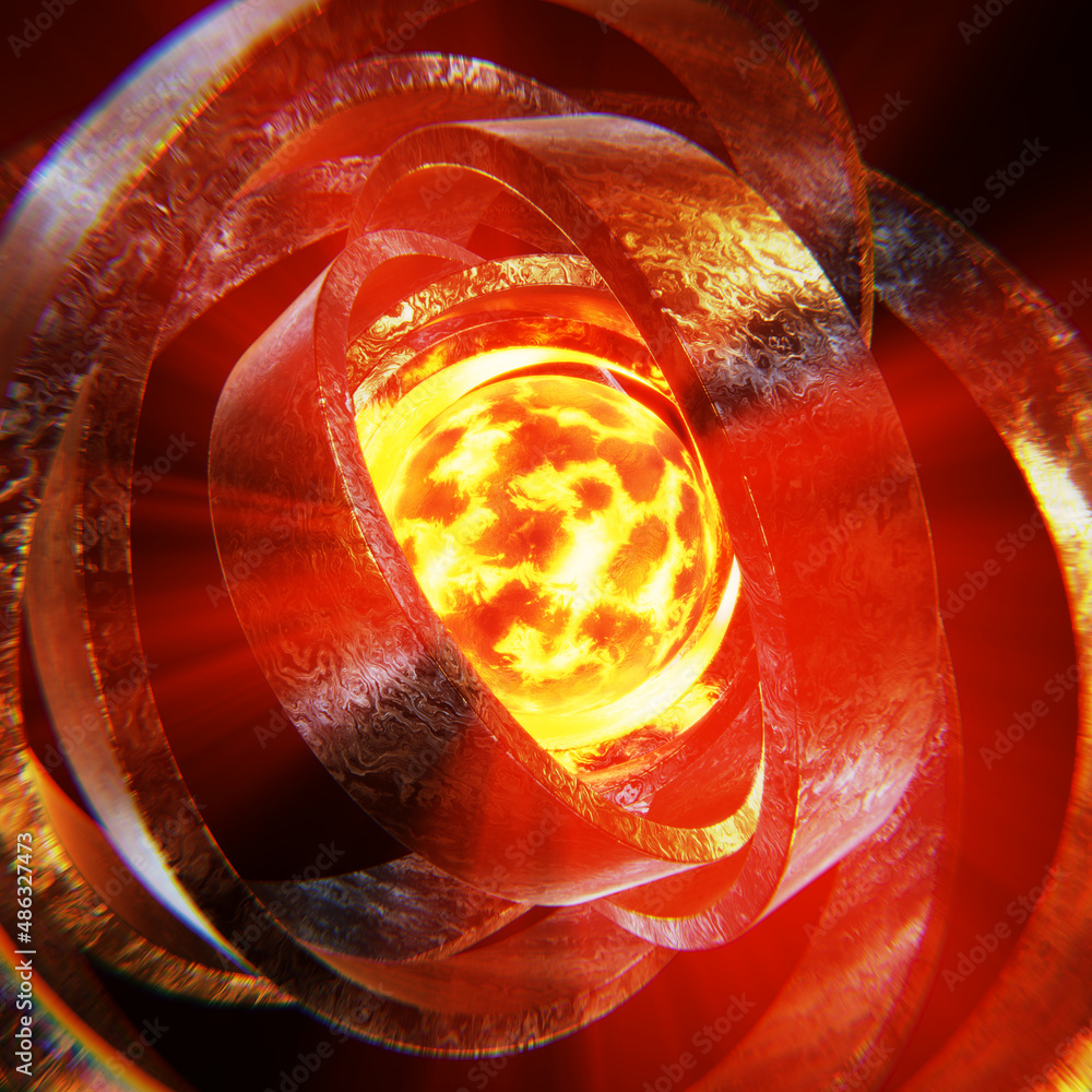 Realistic abstract 3D illustration of the solid metal rings rotating ...