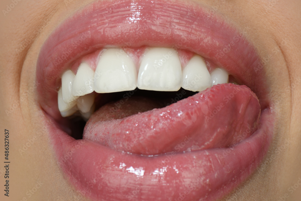 Dental care, healthy teeth and smile, white teeth in mouth. Closeup of ...