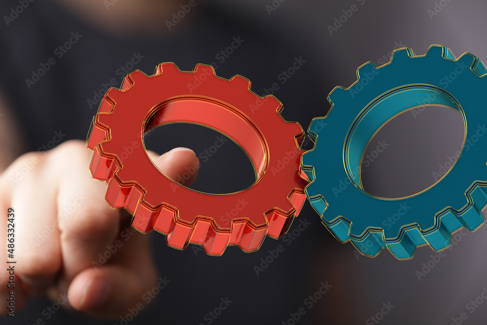 Cogs and gear wheel mechanisms. Hi-tech digital technology and ...
