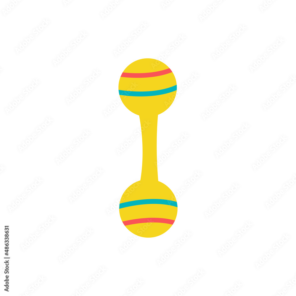 Vector illustration yellow toy rattle for baby two balls on a stick ...