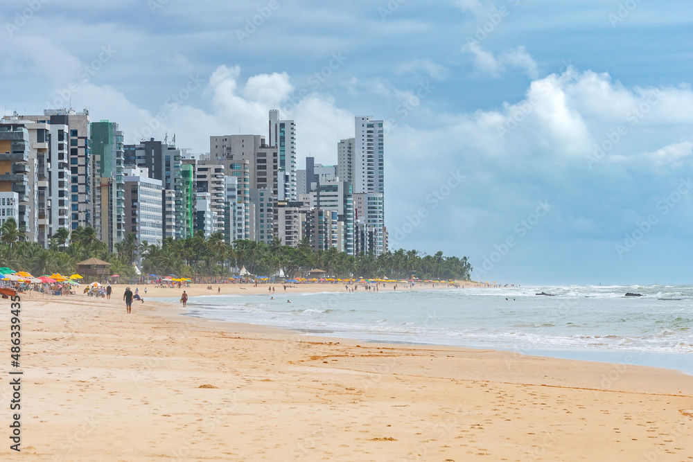 Beautiful day at the beach of Boa Viagem in Recife, Pernambuco state ...