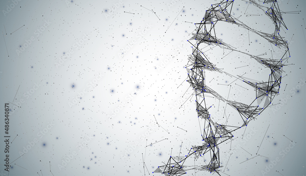 Grey DNA with polygon line on black abstract background. Connection ...