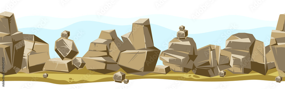 Rocky game background. Horizontal seamless ground landscape Stock ...