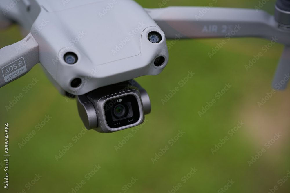 Part of the Dji air 2s drone. Gray multicopter with sensors and 1 Inch ...