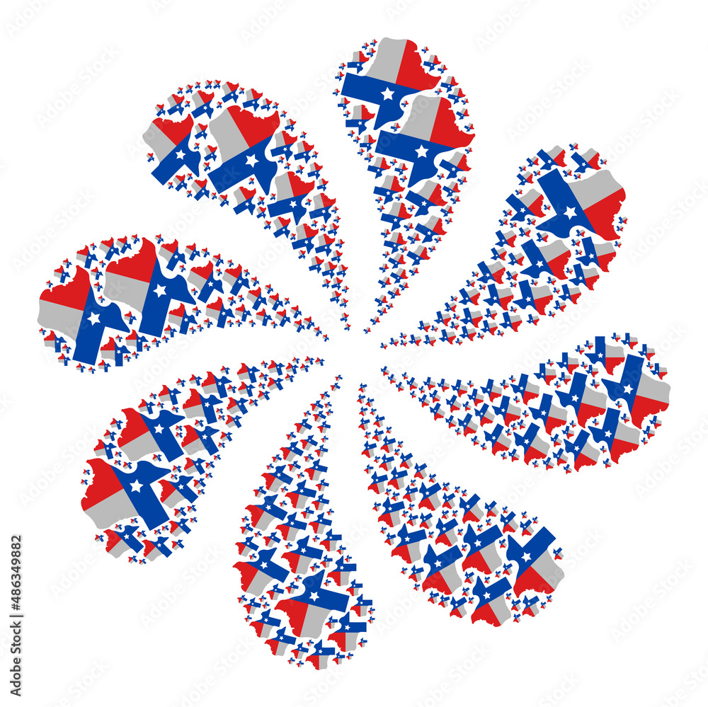 Texas map logo icon centrifugal cluster petals fireworks shape. Flower ...