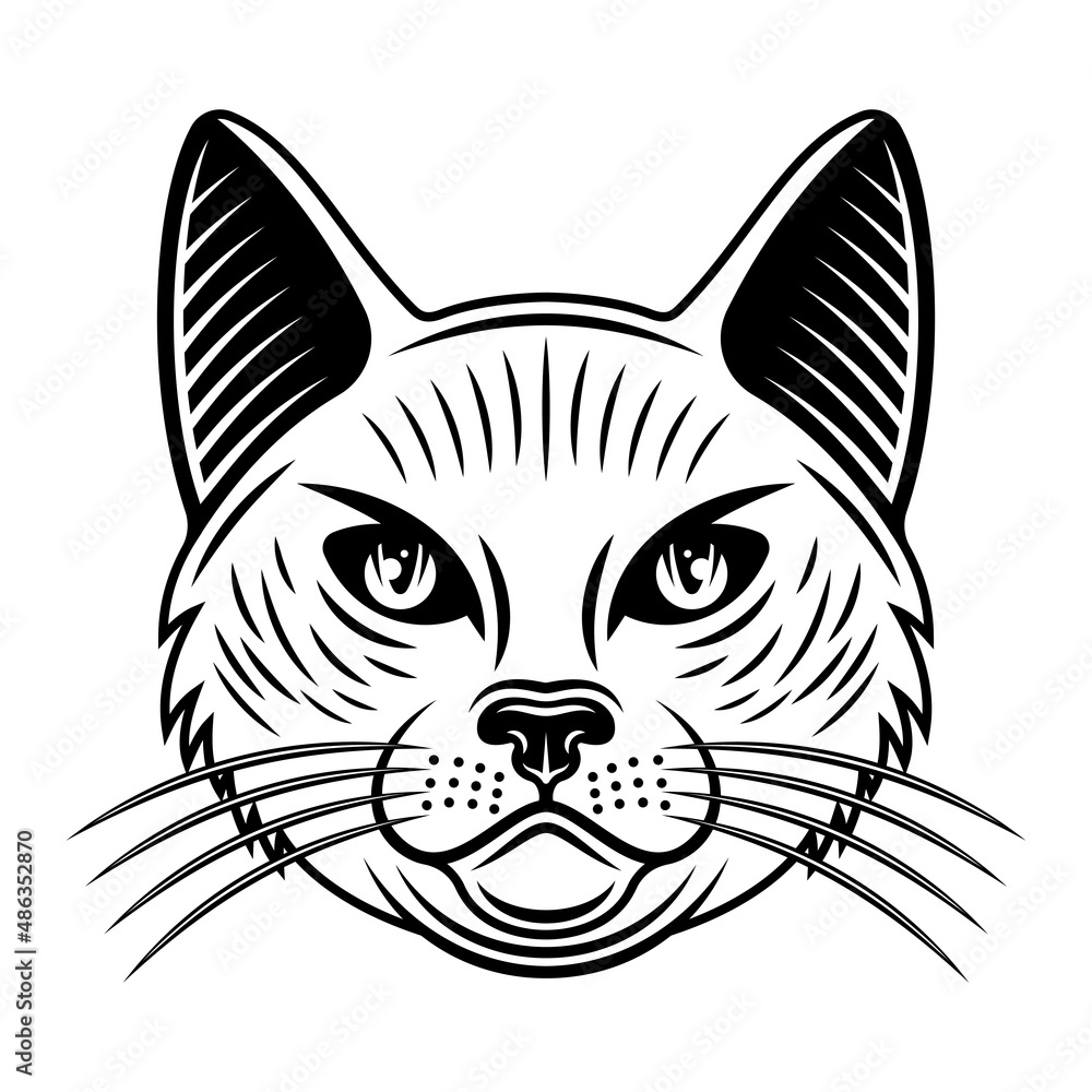 Cat head vector illustration in vintage monochrome style isolated on ...