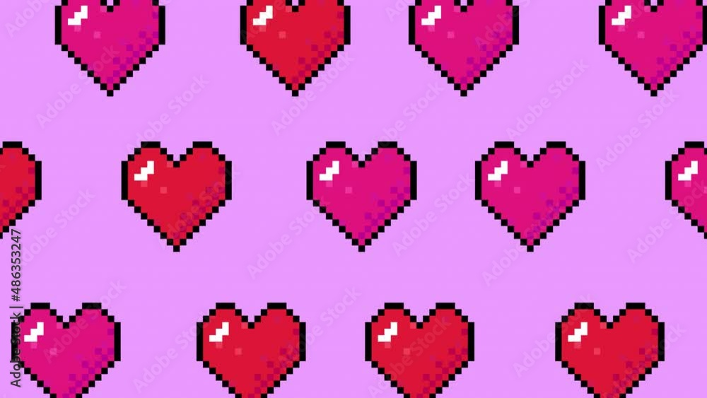 pixel art heart pattern, retro style looped animation. 8 bit computer ...