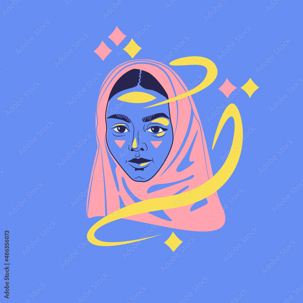 Vector illustration with the face of a muslim woman. Appearance and ...
