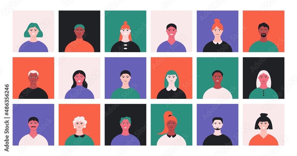 People face avatars. Boys girls characters cartoon hand drawn style ...