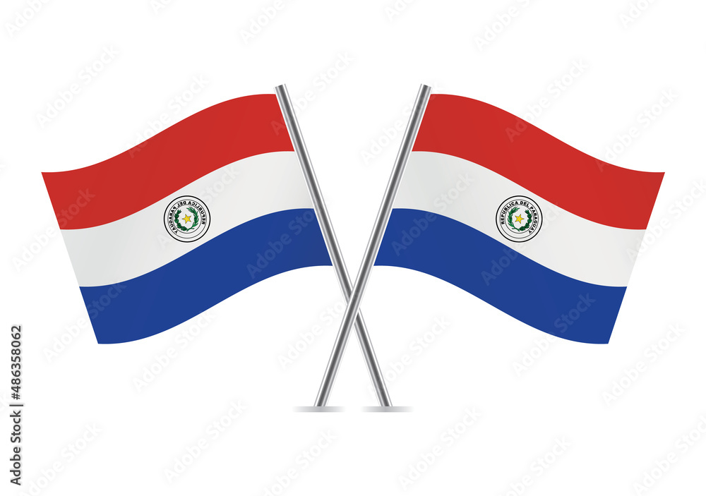 The Republic of Paraguay crossed flags. Paraguayan flags, isolated on ...