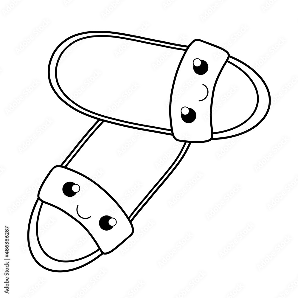 cute childish summer coloring page - slippers Stock Illustration ...