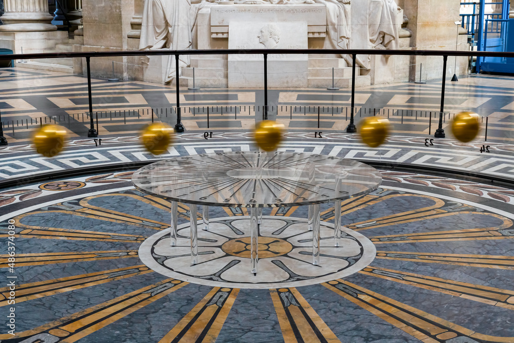 Paris, France - June 14 2021: Foucault pendulum moving in the Pantheon ...