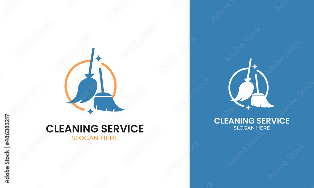 Mop and broom logo design. Tool for clean housework or cleaning service ...