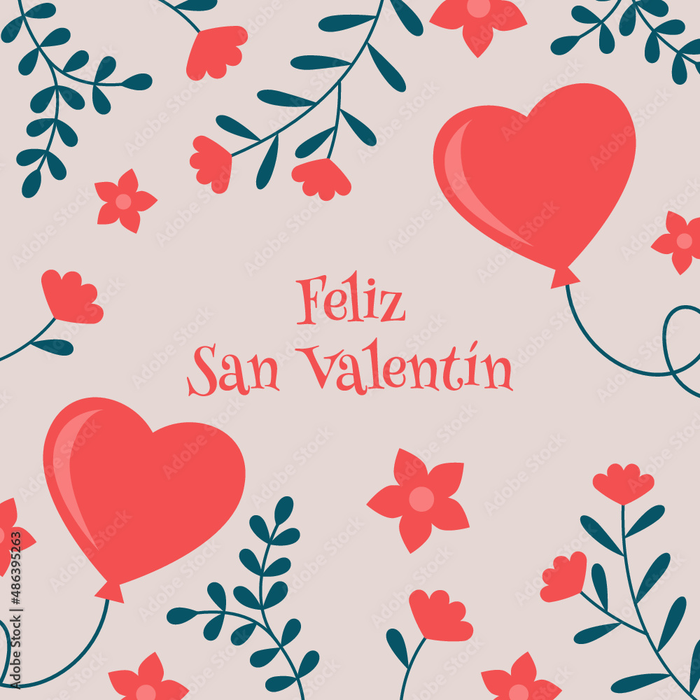 Feliz San Valentín, Happy Valentines Day, Balloons of Hearts Greeting ...