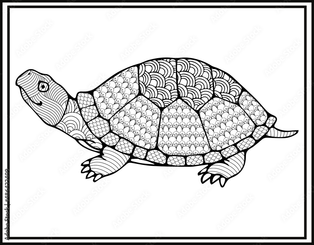 tortoise coloring book for adults vector illustration. Stock Vector ...