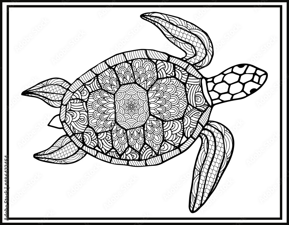 tortoise coloring book for adults vector illustration. Stock Vector ...