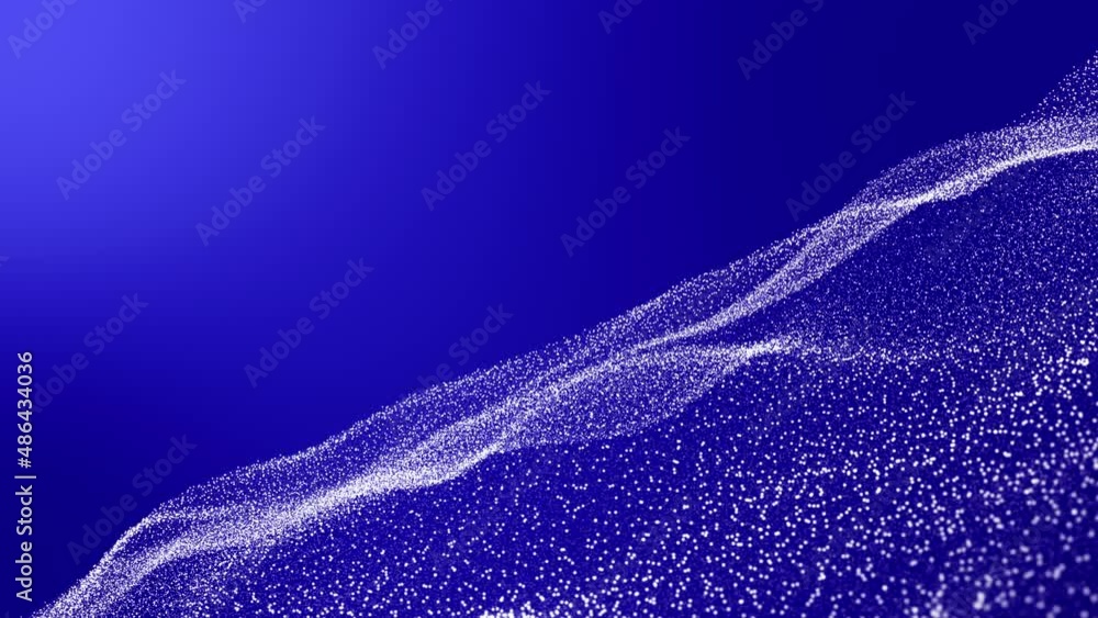 Abstract wave dark blue background with moving and glowing particles ...