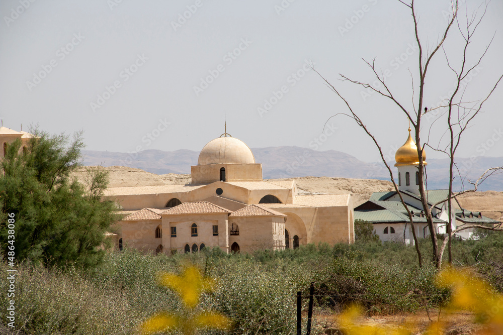 The Qasr el Yahud, baptism site on Jordan River, view from the side of ...